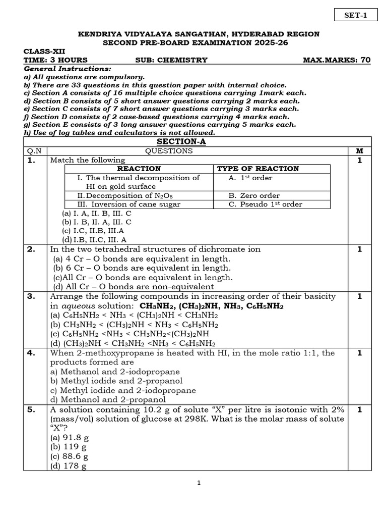 12 - Chemistry - PB2 - HR - 2025-26 Set 1 e | PDF | Chemical Compounds ...