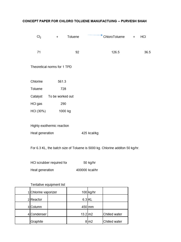ChloroToluene Manufacturing Process Overview | PDF