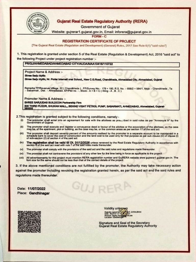 RERA Registration Certificate for Shree Saru | PDF | Justice | Crime ...