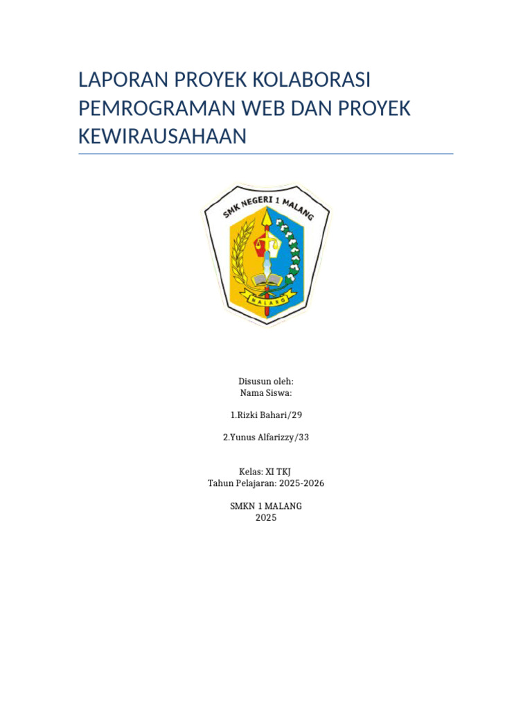 Laporan Proyek Web dan Kewirausahaan | PDF