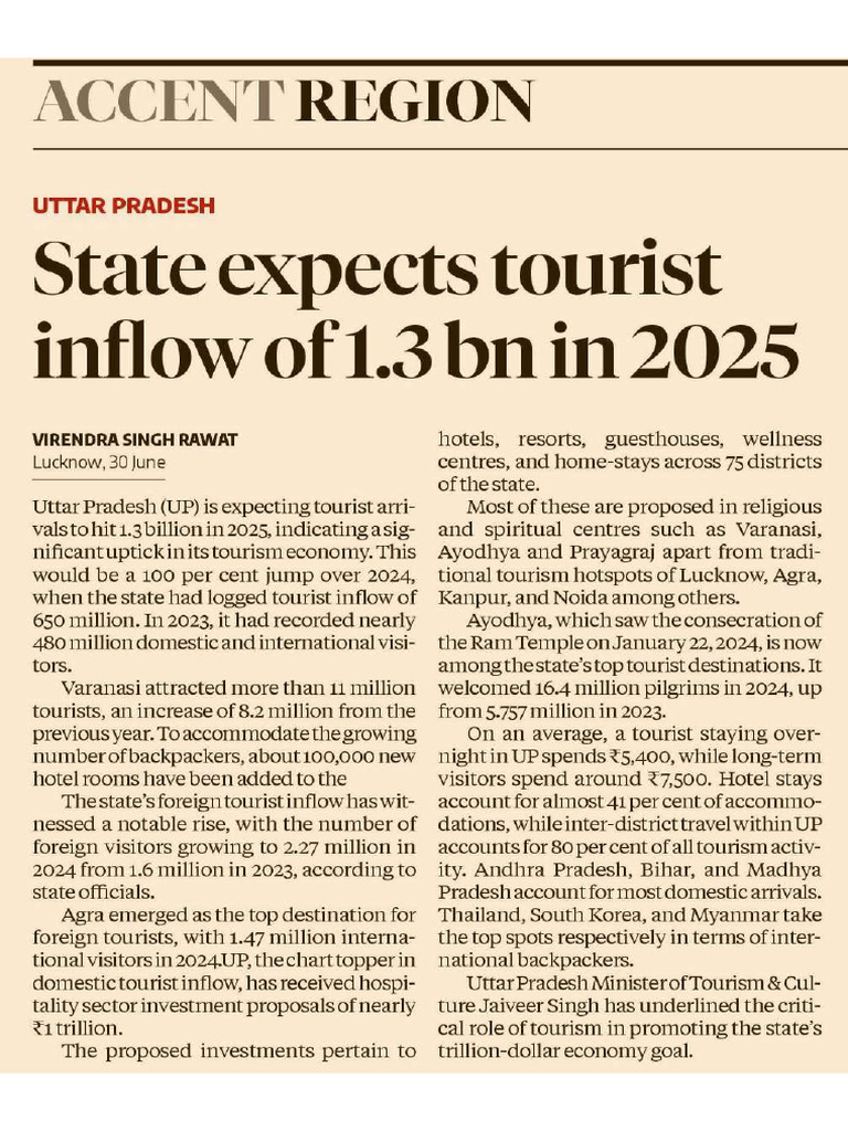 Tourism Arrival Report of Varanasi | PDF