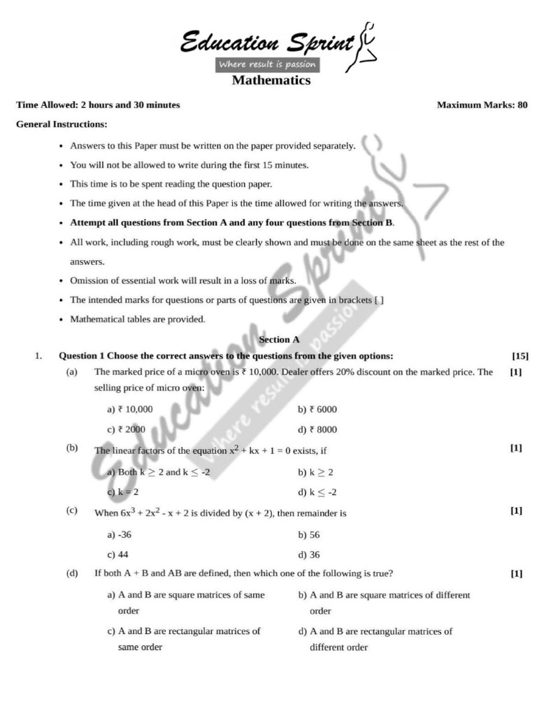 Icse x Maths Mock 2 Question.pdf | PDF