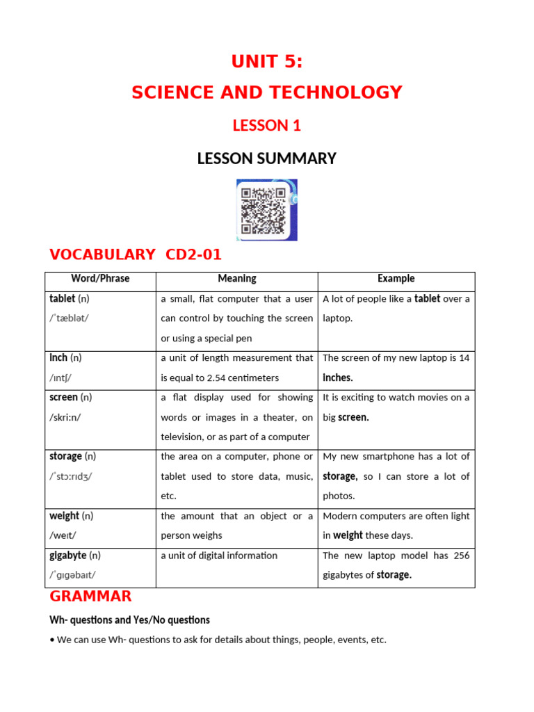 Bồi Dưỡng Ta Smart World 8 Unit 5.Science and Techonoly.doc | PDF ...