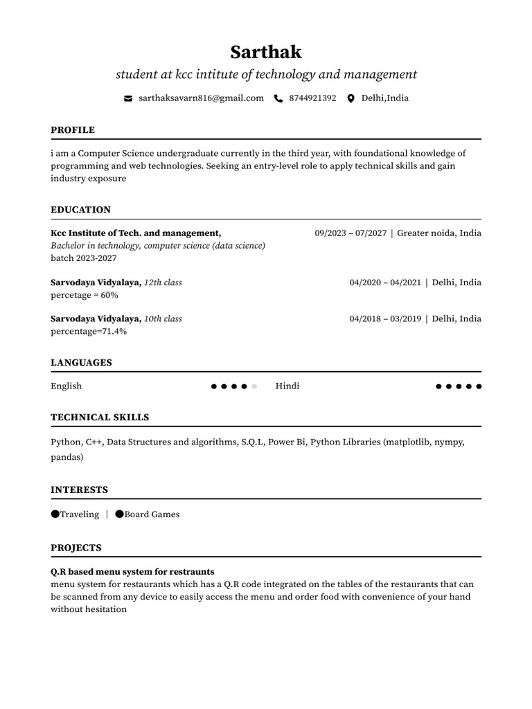 Sarthak FlowCV Resume 20260103 | PDF