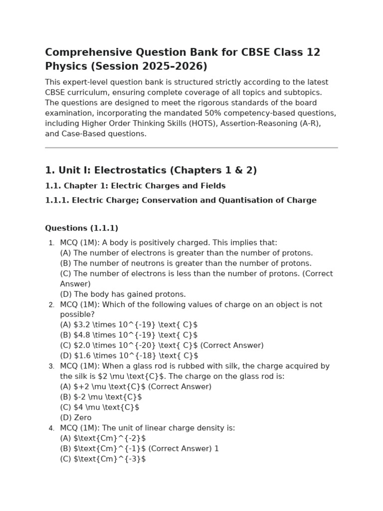 CBSE Class 12 Physics Question Bank | PDF | Electric Field | Electric ...