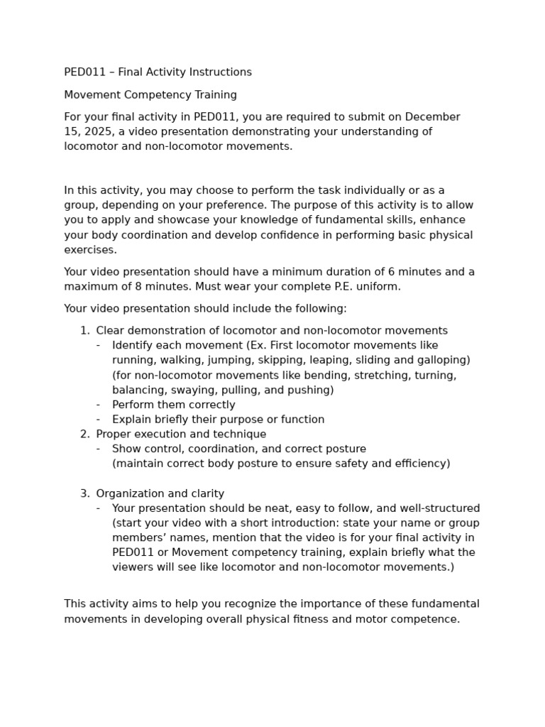 Instruction for Final Activity | PDF | Physical Fitness