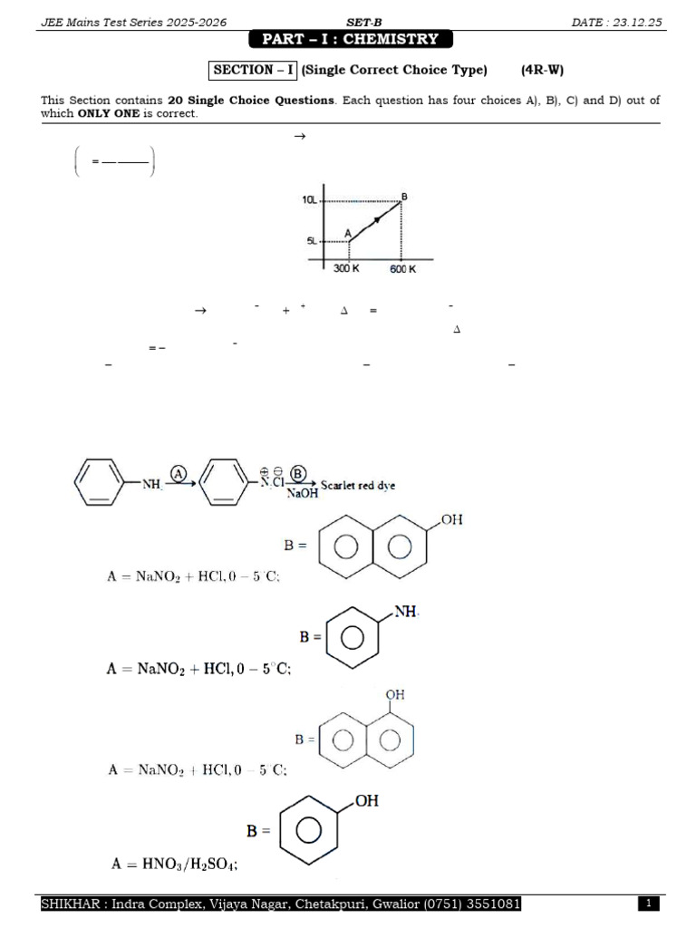 PCM Test Paper JEE Mains-5 (Set-B) (With Answers) 23.12.25 | PDF ...