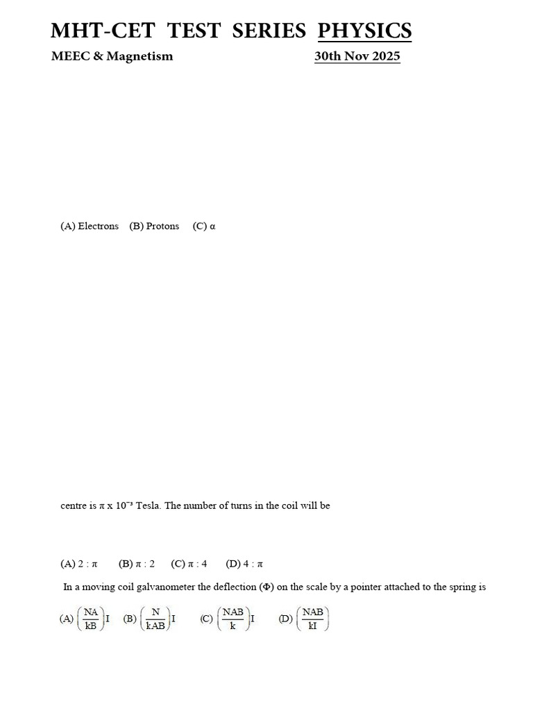 Magnetic Fields and Electric Current Quiz | PDF | Magnetic Field ...