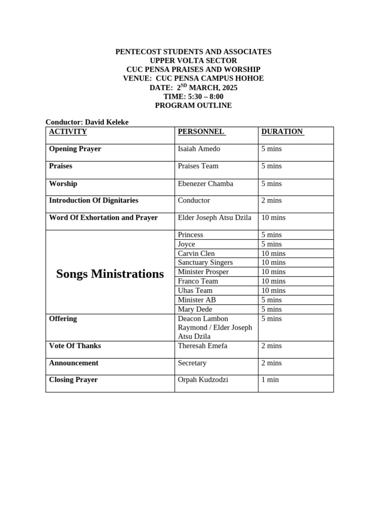 Cuc Praises and Worship Outline-1 | PDF