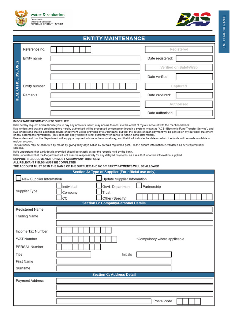 Entity Maintenance Form for Suppliers | PDF | Identity Document