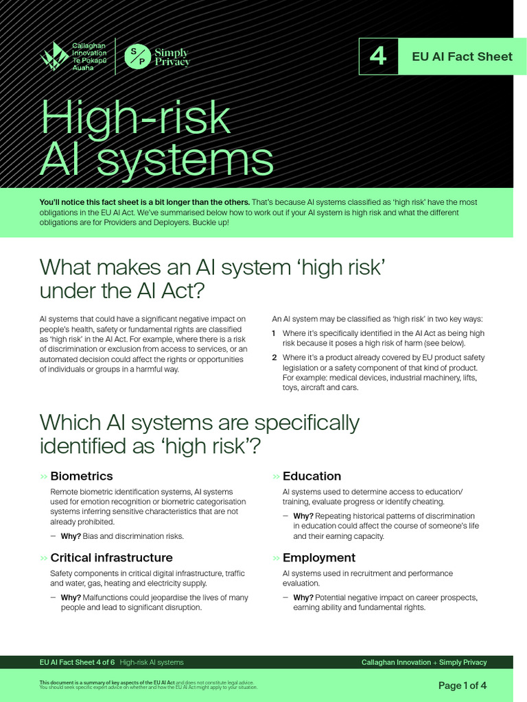 EU AI Policy Fact Sheet 4 High Risk AI Systems | PDF | Artificial ...