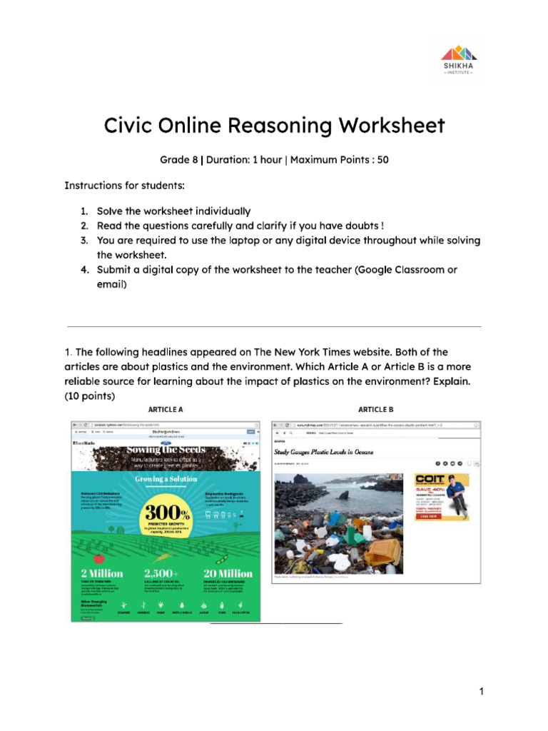 G9 Civic Online Reasoning Worksheet | PDF
