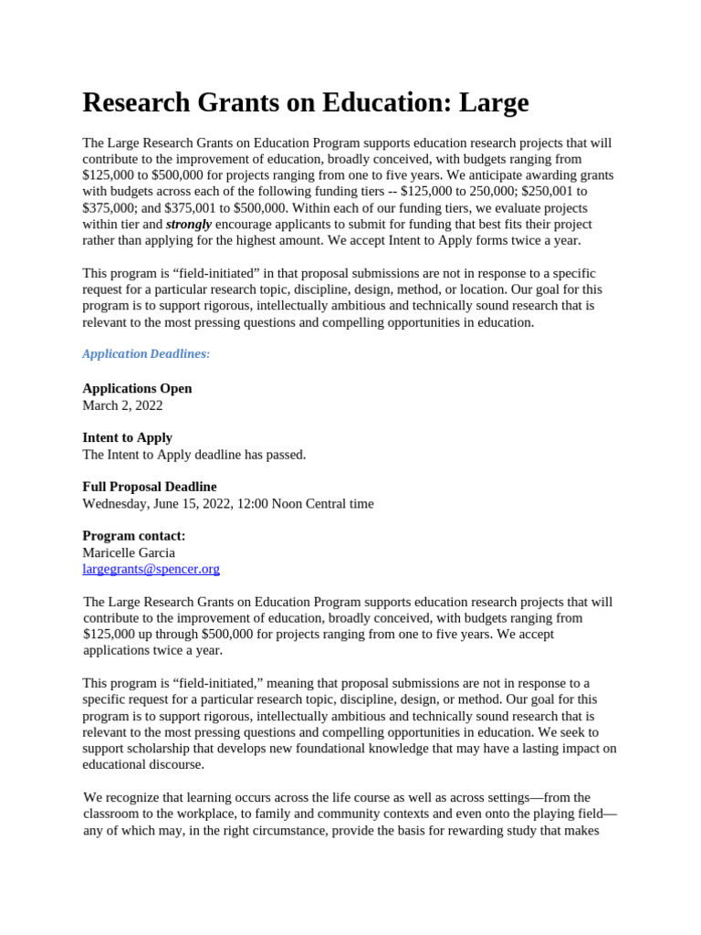Research Grants on Education Large Scale | PDF | Methodology ...