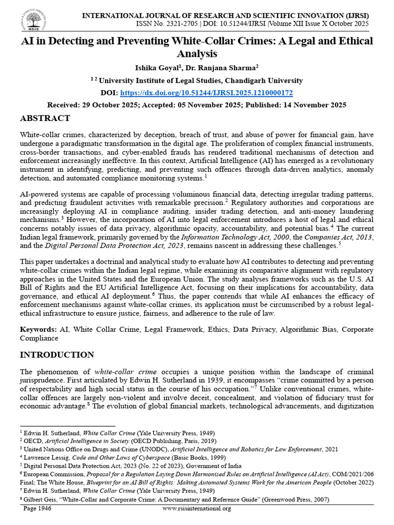 AI in Detecting and Preventing White-Collar Crimes a Legal and Ethical ...