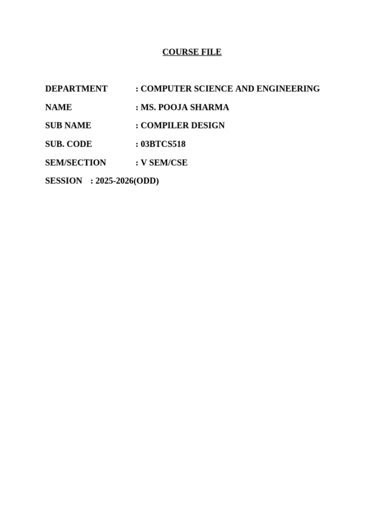 Course File[CD] | PDF | Parsing | Compiler