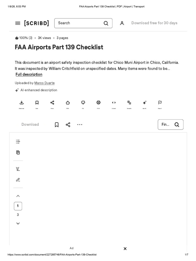 FAA Airports Part 139 Checklist - PDF - Airport - Transport | PDF | Scribd
