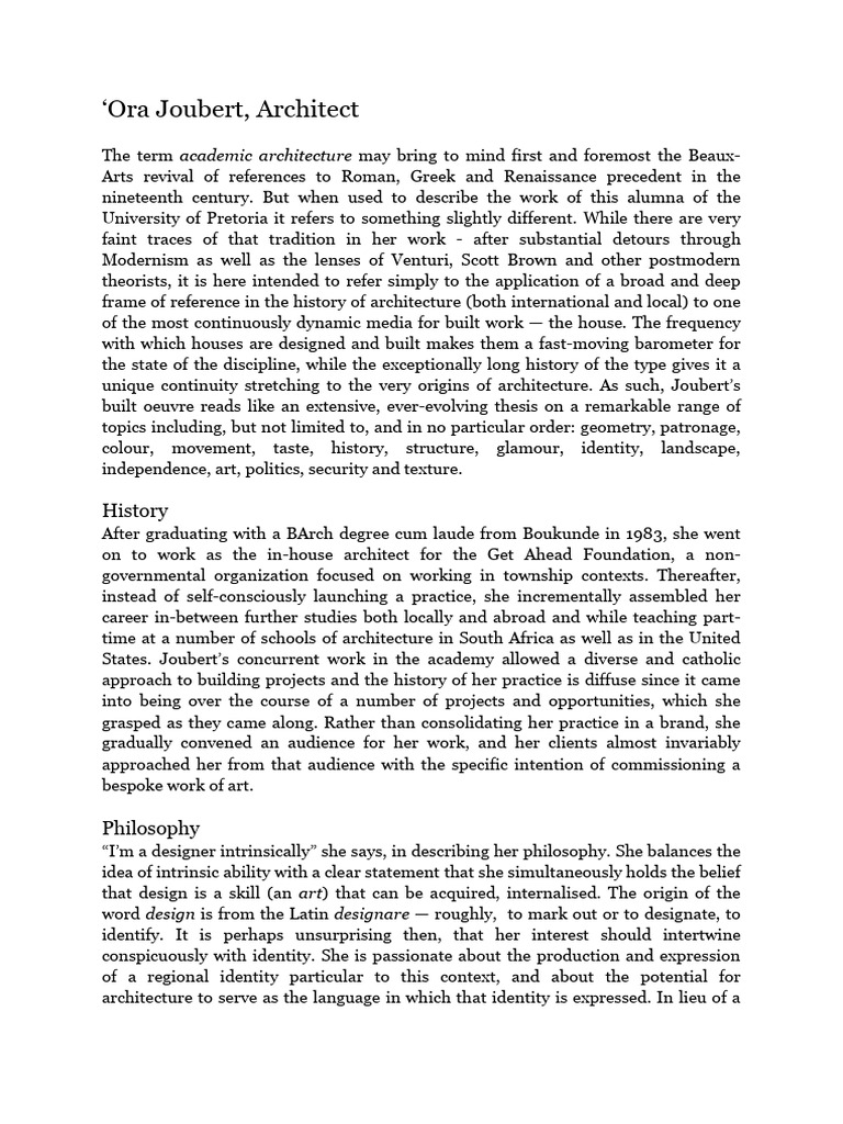 Ora Joubert: Innovative Architectural Philosophy | PDF | Postmodernism ...