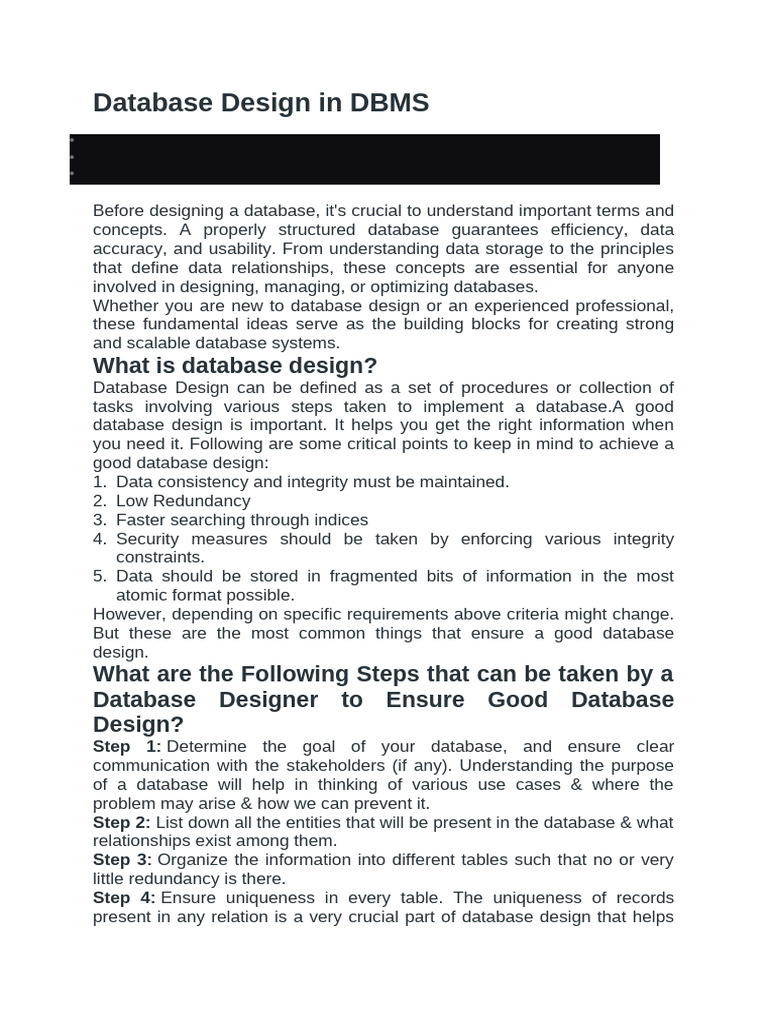 Database Design in DBMS | PDF | Databases | Data Model