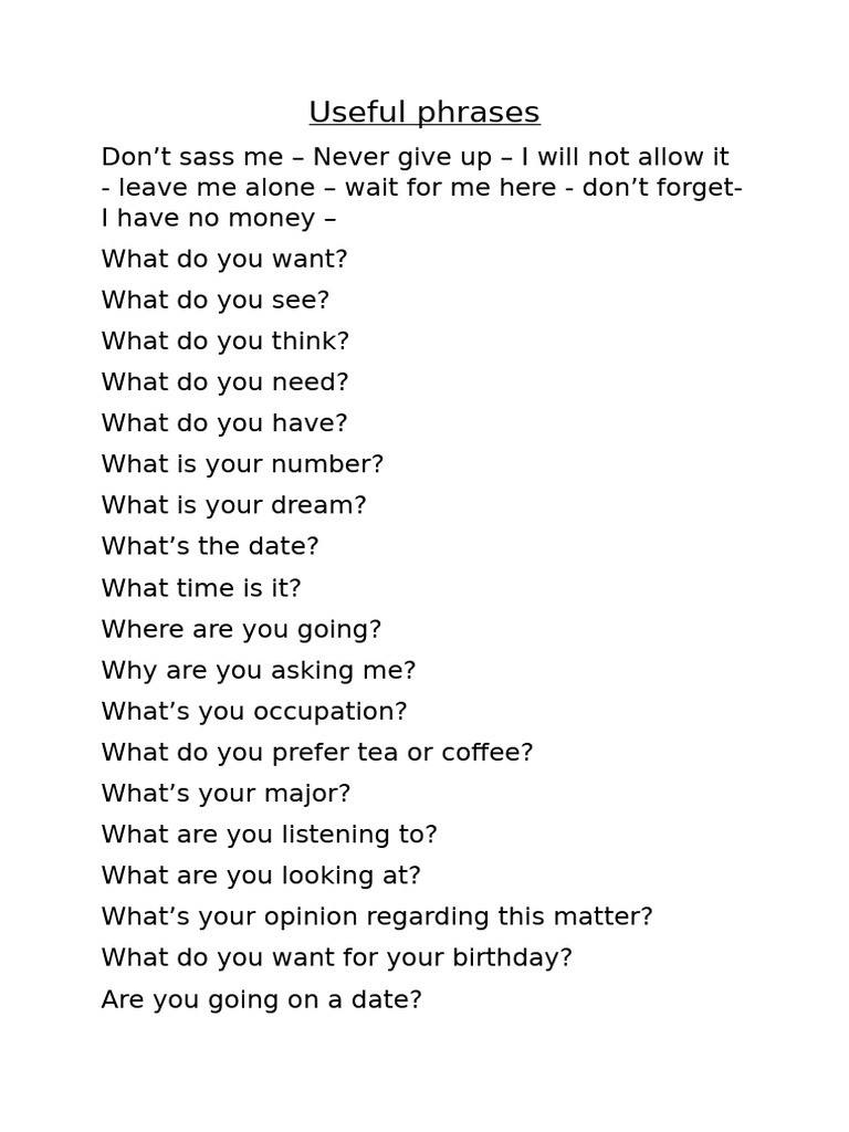 Essential Everyday Phrases List | PDF