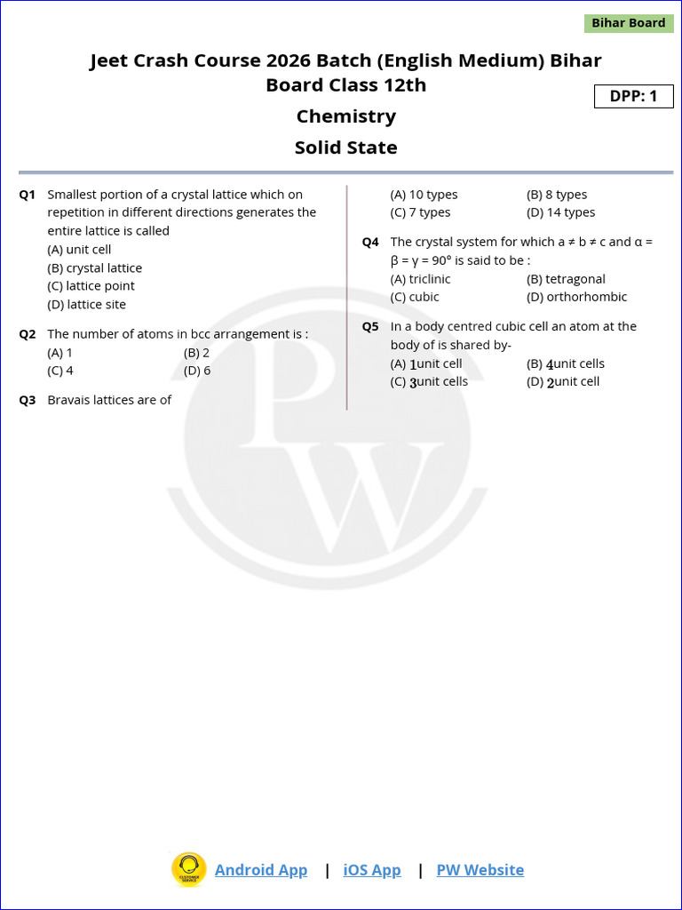 027) Solid State DPP 01 ???????? | PDF | Crystal Structure | Biophysics