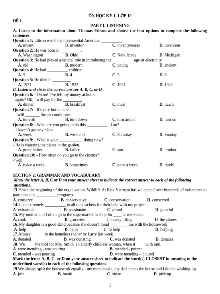 Listening and Grammar Test for Grade 10 | PDF | Heart Rate | Pain