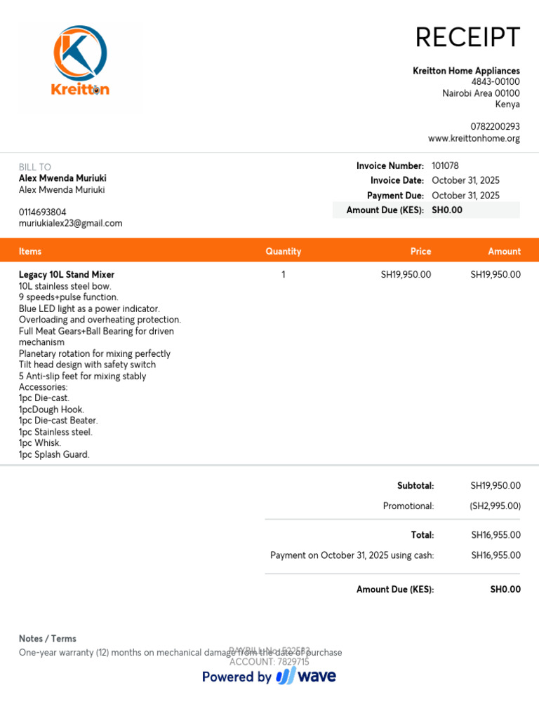 Receipt 101078 2025-10-31 | PDF | Business Documents | Accounting