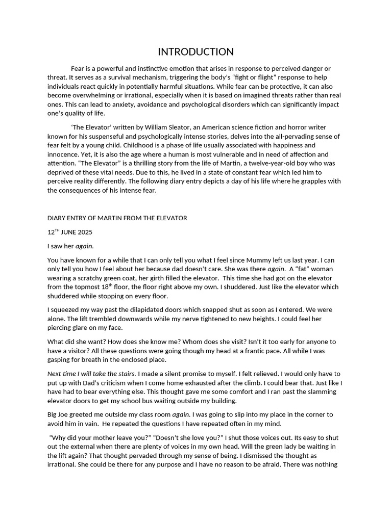 Understanding Fear in "The Elevator" | PDF | Fear | Anxiety