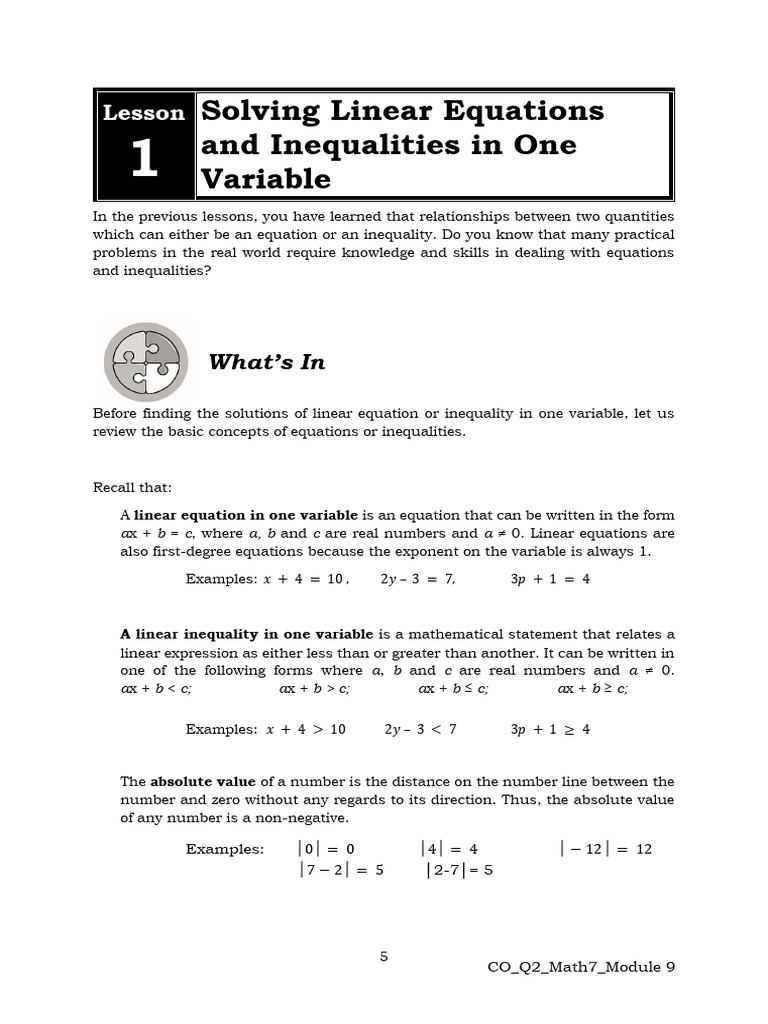 Linear Equation and Inequalities | PDF | Inequality (Mathematics) | Equations