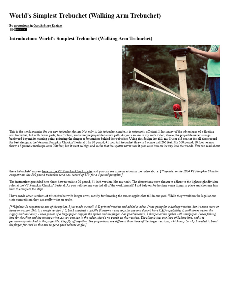 Simple Walking Arm Trebuchet Guide | PDF | Knot | Drill