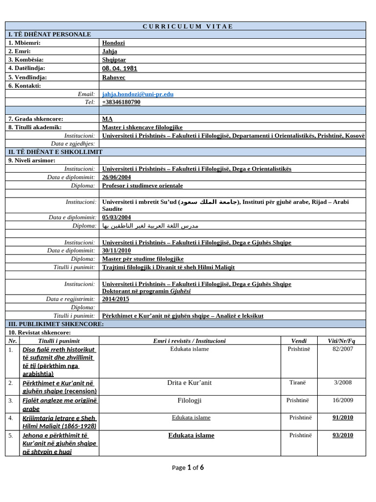CV Në Shqip | PDF