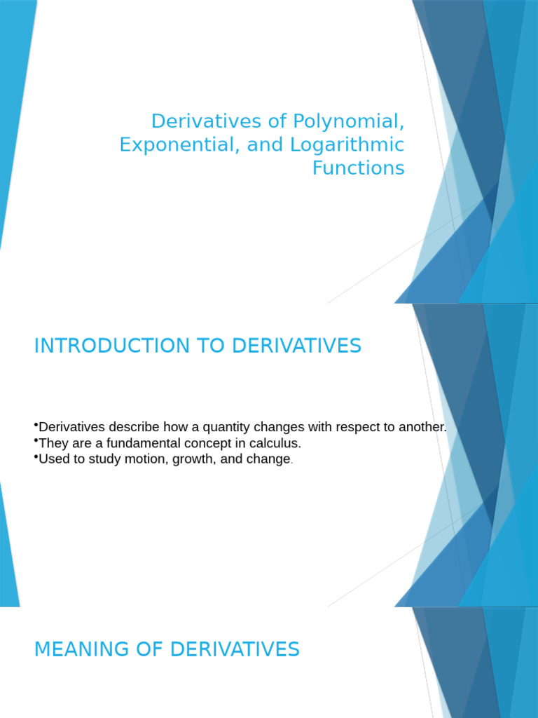 Derivatives of Polynomial, Exponential, And Logarithmic (1) | PDF ...