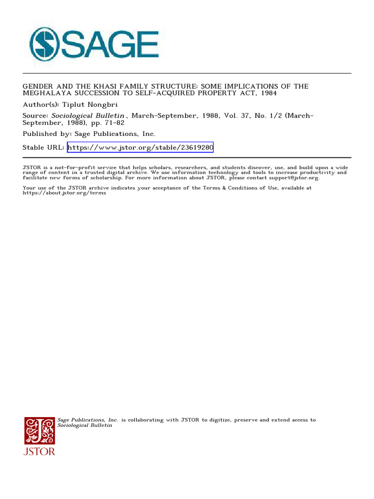 8. Tiplut Nongbri Gender and the Khasi Family Structure | PDF ...