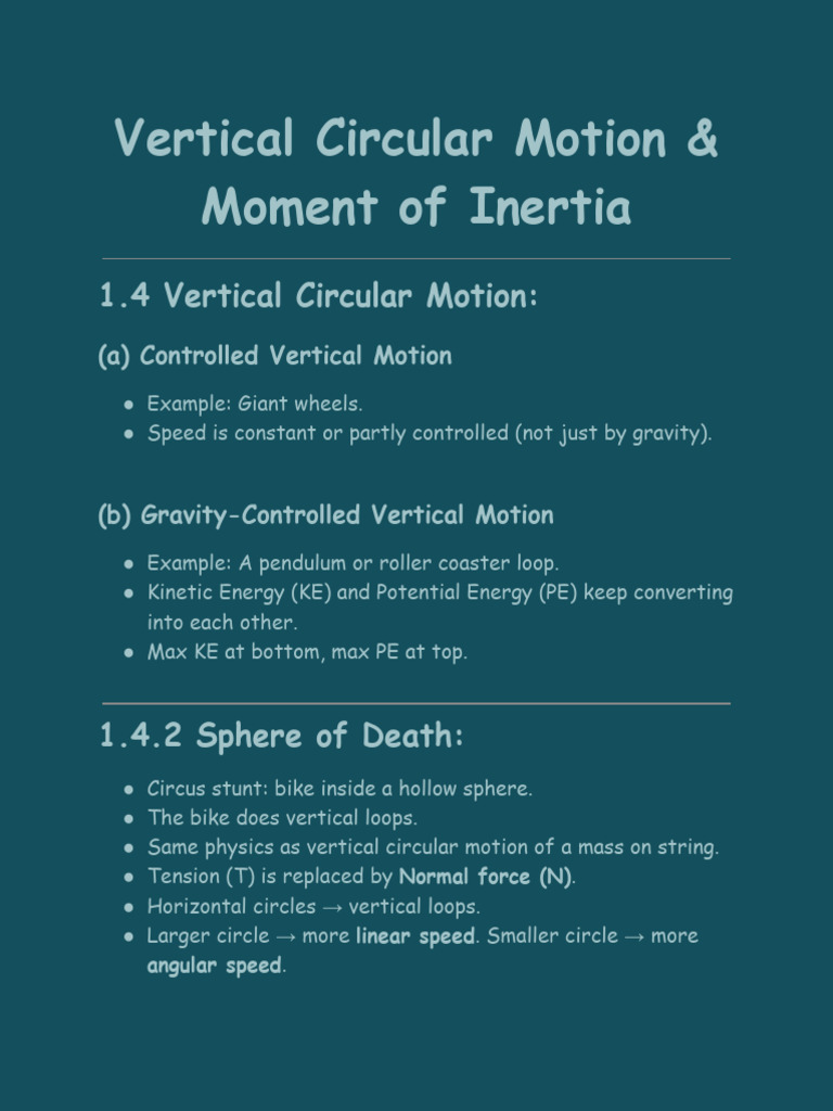 Vertical Circular Motion & Moment of Inertia | PDF
