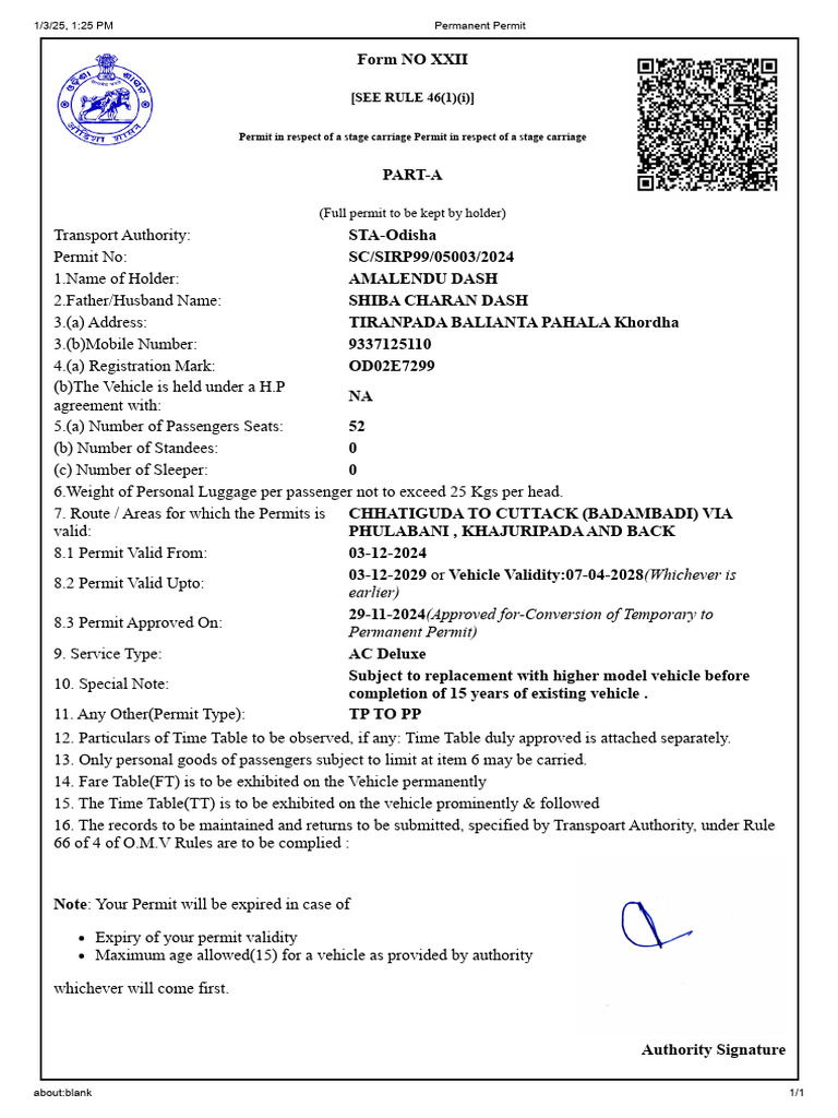 OD02E7299 - Permit Part A | PDF | Transport