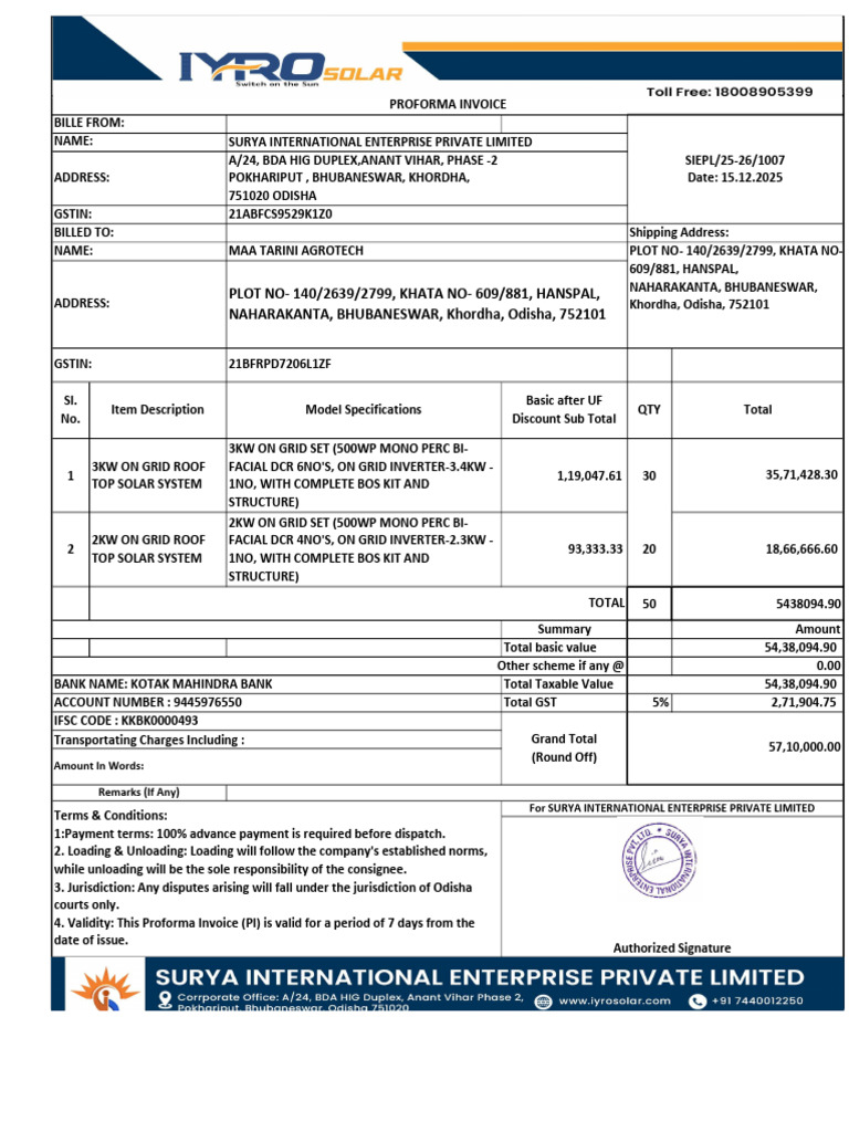 Maa Tarini Agrotech-2 | PDF | Payments