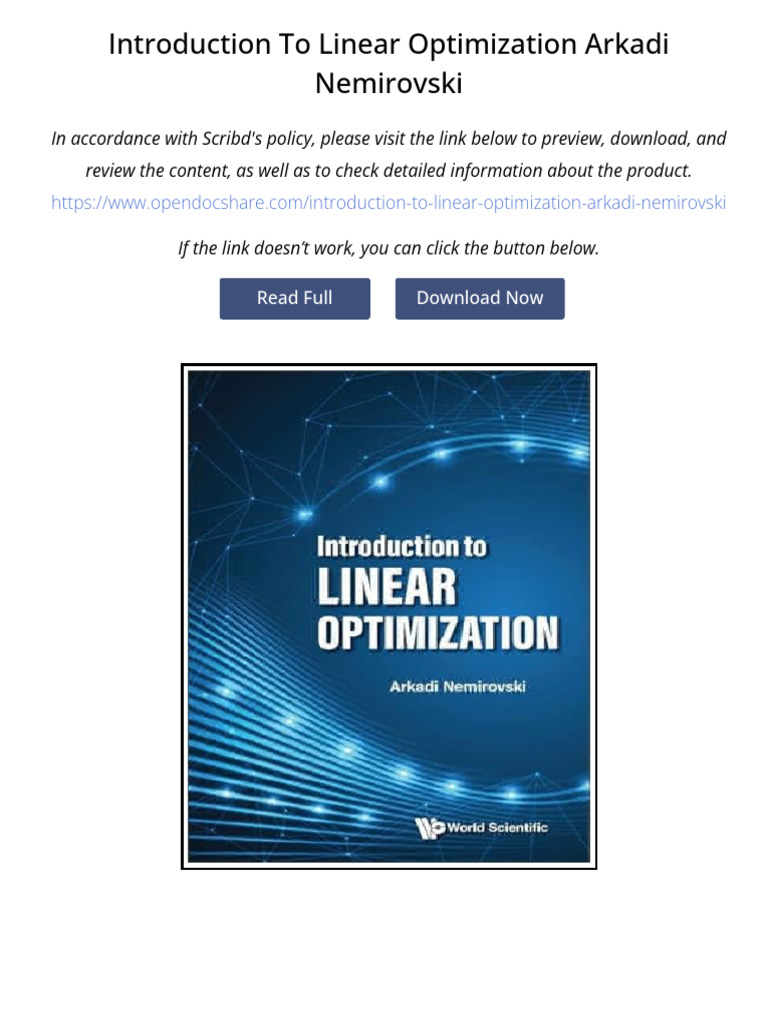 Introduction To Linear Optimization Arkadi Nemirovski | PDF | Matrix ...