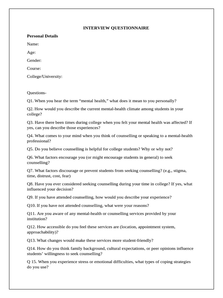 Interview Questionnaire | PDF