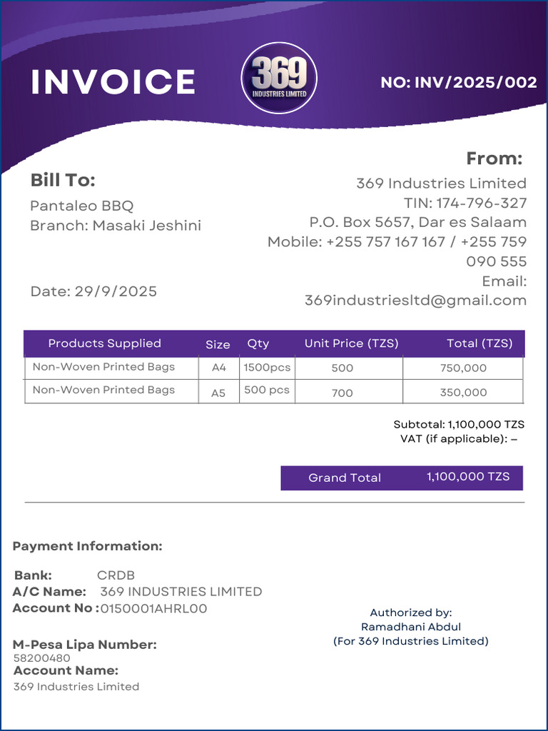 Pantaleo Invoice | PDF