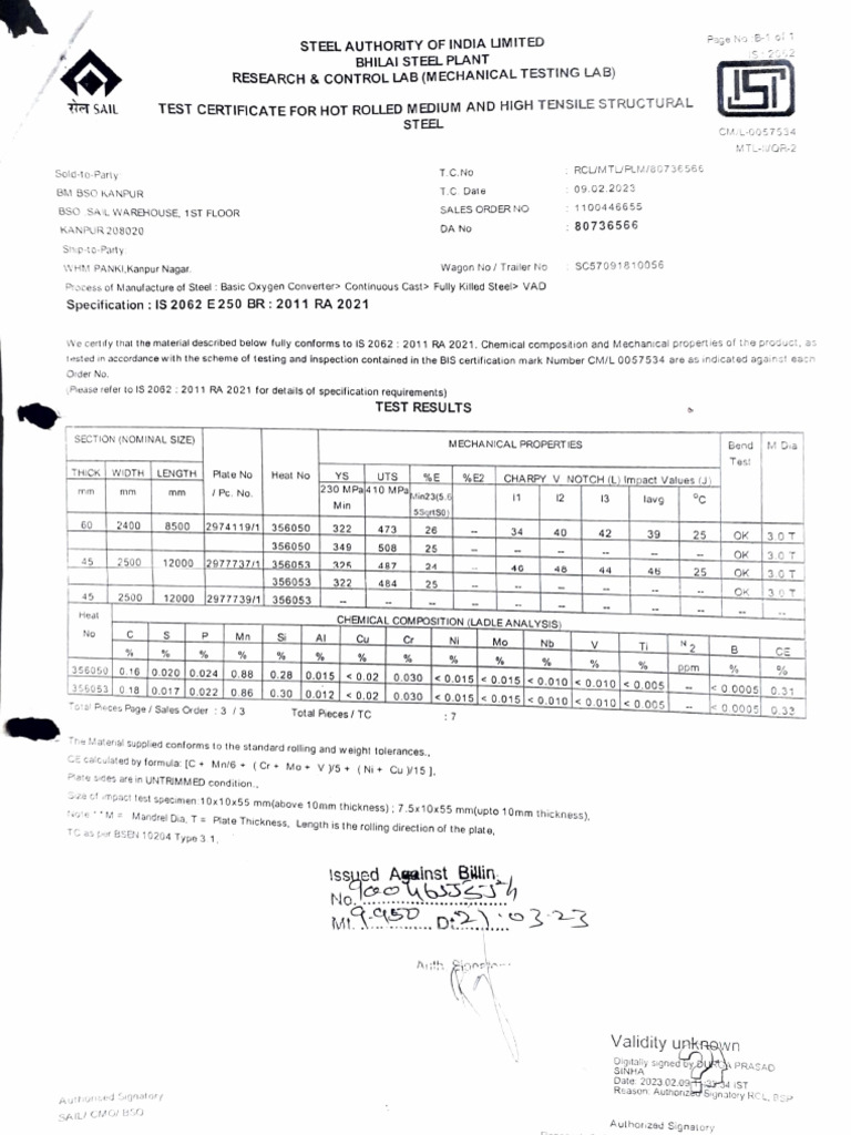 45 mm, 60 mm plate MTC_ 09.02.2023 | PDF | Applied And ...
