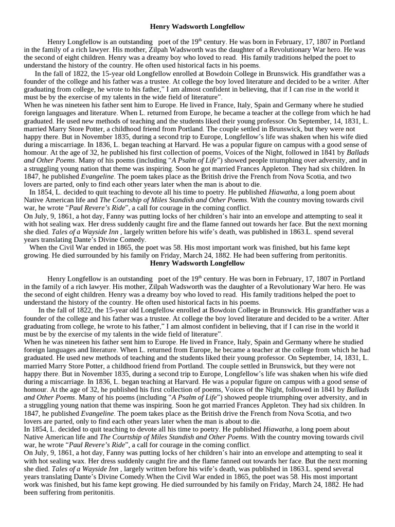 Herry Wardsworth Longfellow | PDF | Henry Wadsworth Longfellow | Poetry