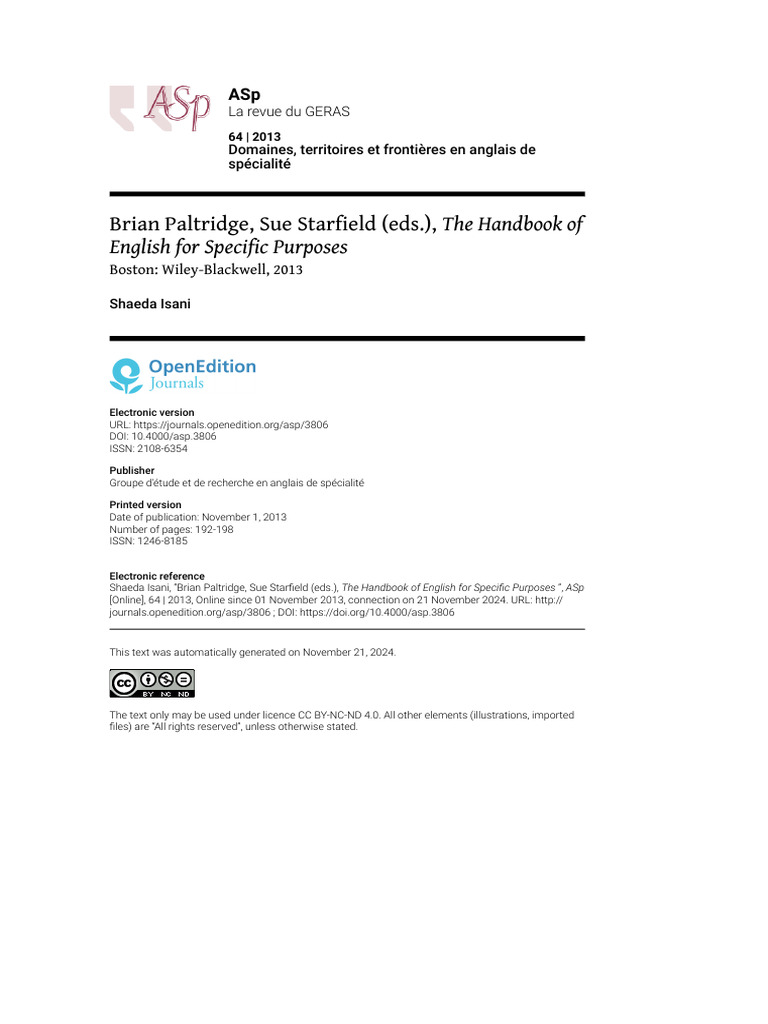 Handbook of English for Specific Purposes | PDF | Pedagogy ...