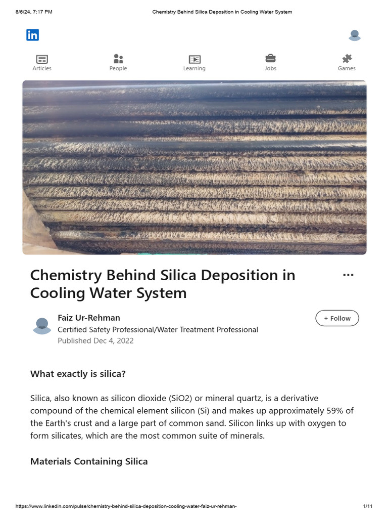 Silica Deposition in Cooling Water Systems | PDF | Silicon Dioxide ...