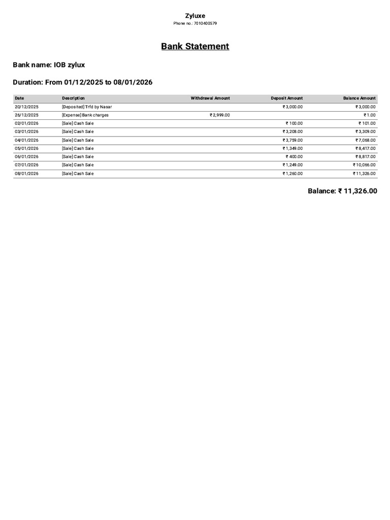 IOB Bank Statement Summary 2025-2026 | PDF