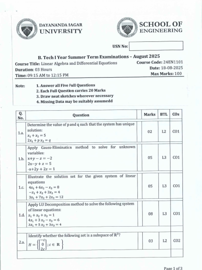 QP - See 1st Sem Aug 2025 | PDF