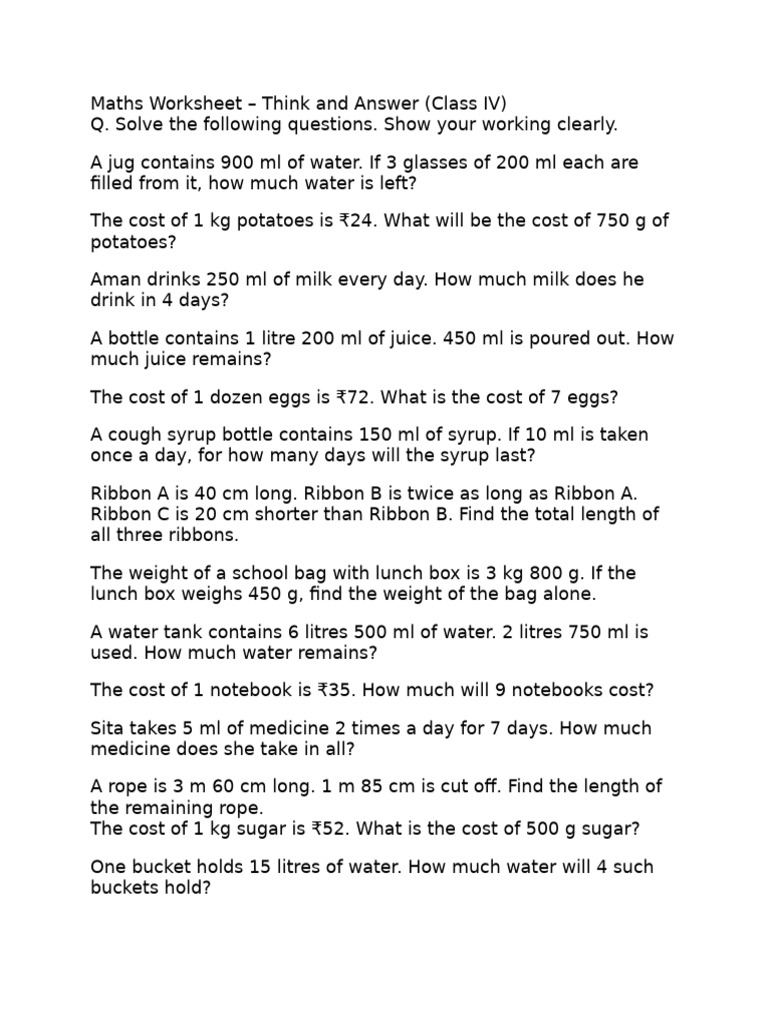 Maths Worksheet – Think and an(1) | PDF