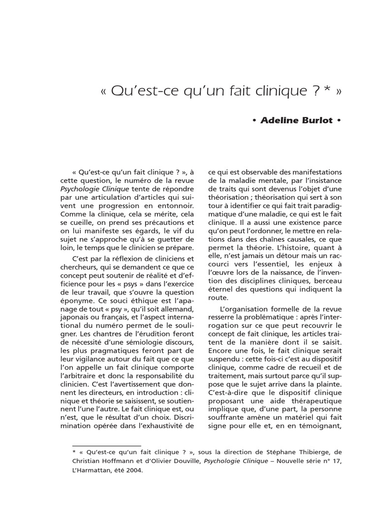 Comprendre le fait clinique en psychologie | PDF | Psychologie clinique ...