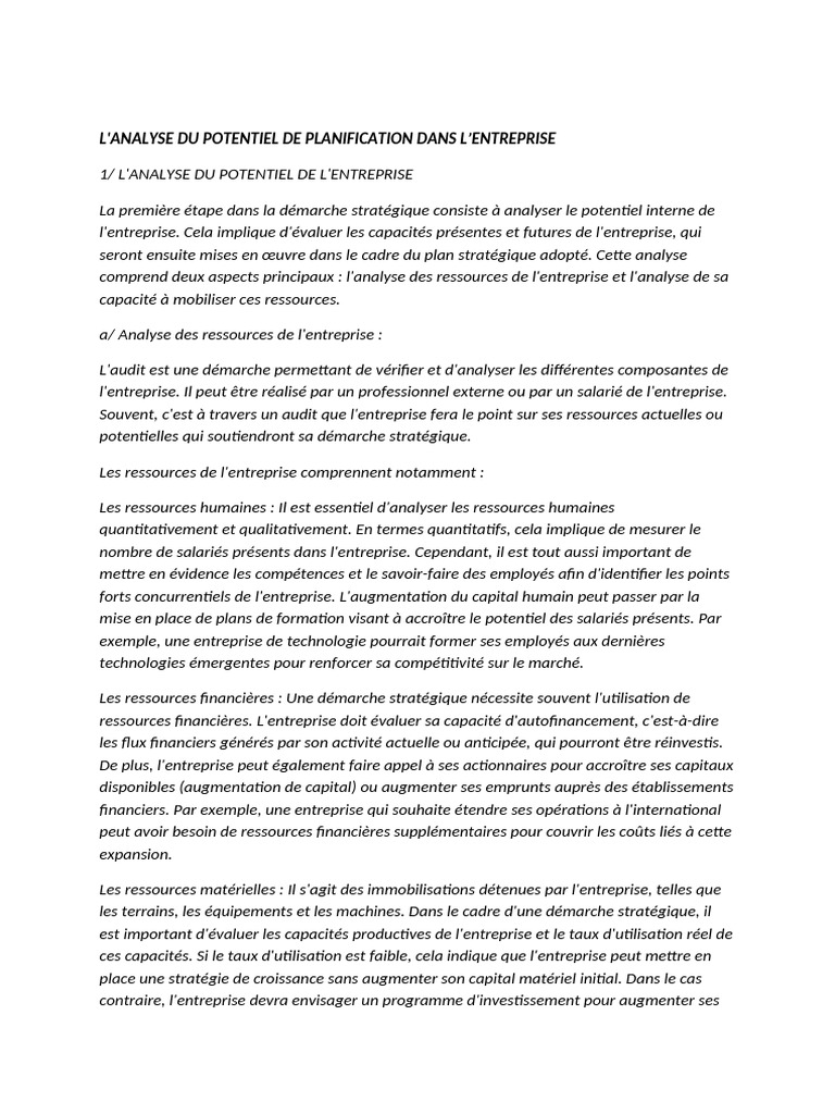 Analyse du potentiel d'entreprise | PDF | Business | Audit