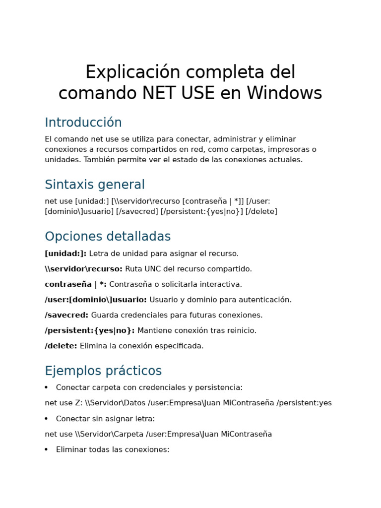 Comando_NET_USE_completo | PDF | Contraseña | Usuario (informática)