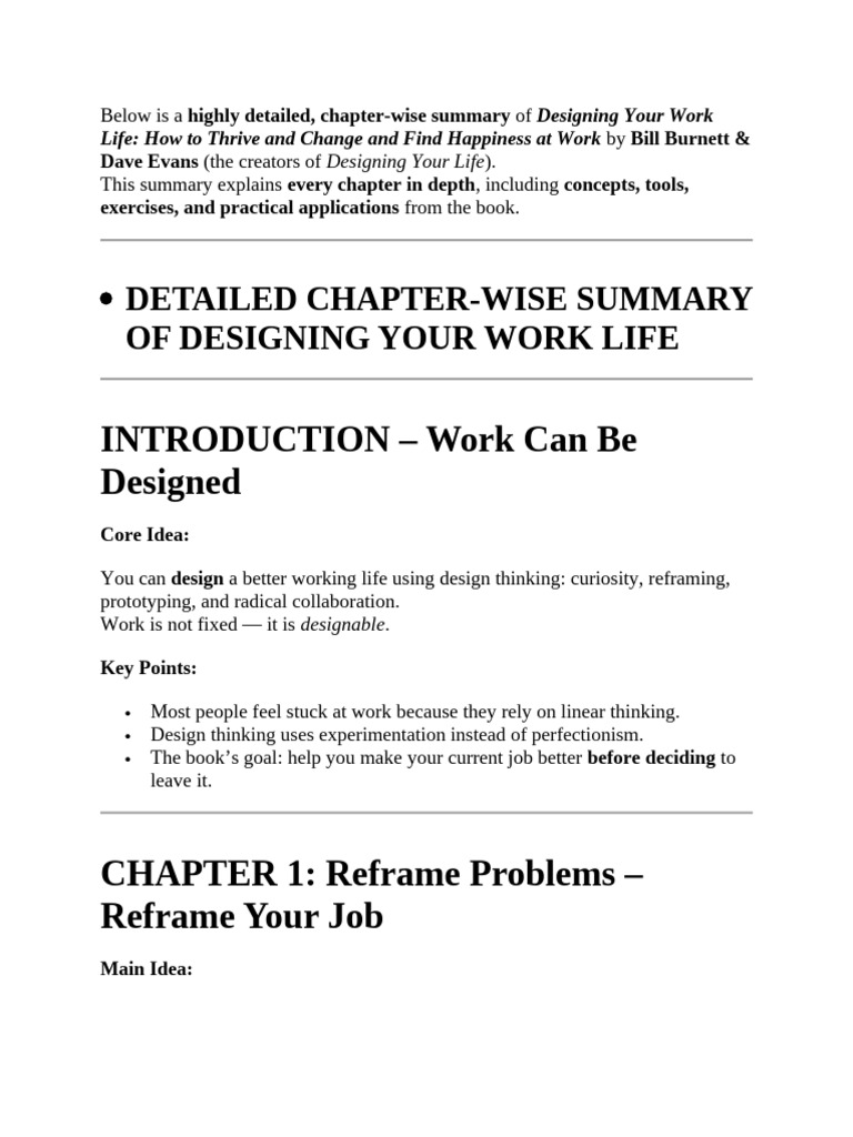 Designing Your Work Life Summary | PDF | Thought | Prototype