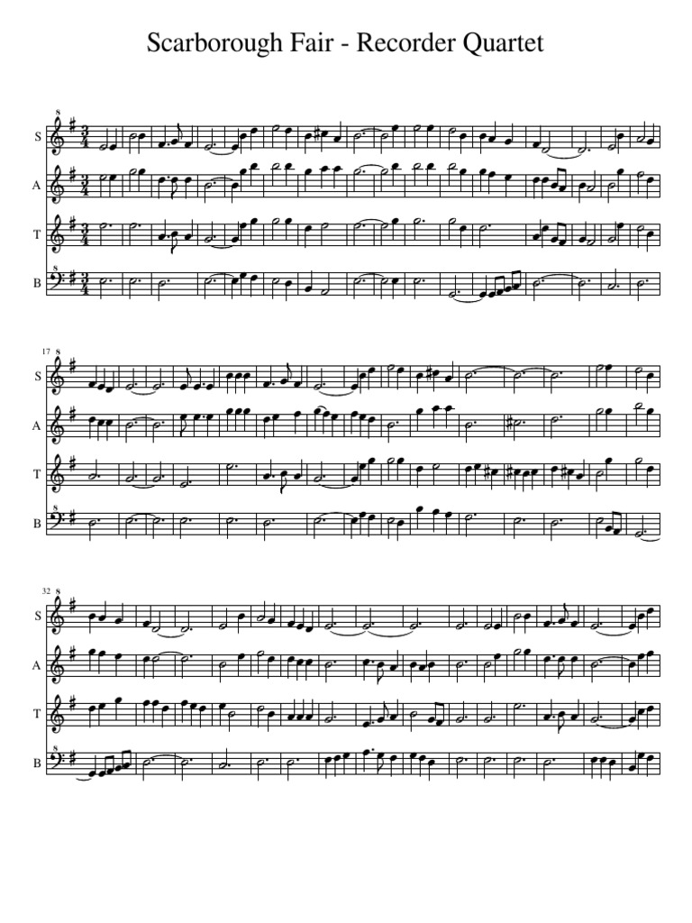 Scarborough Fair - Recorder Quartet | PDF